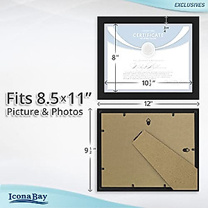 Icona Bay 8.5x11 Diploma Frames (Black, 12 Pack), Sturdy Wood Composite Certificate Frame, Sleek Document Frame Bulk, Table Top or Wall Mount, Exclusives Collection