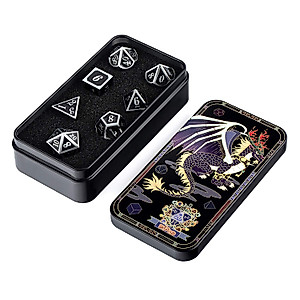 DNDND Color Changing Metal Dice Set, Temperature Sensitive DND Game Dice Set with Free Metal Tin for Dungeons and Dragons D&D Rolling Table Games (Silver Number with Black to Red)