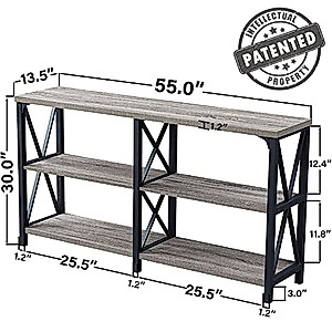 LVB Rustic Sofa Table, Farmhouse Console Table for Living Room, Hallway entryway Table with Storage, Entry Table for Foyer, Light Grey Oak, 55 Inch