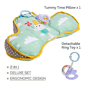 Taf Toys Baby Tummy Time Pillow | Perfect for 2-6 Months Old Babies, Enables Easier Development & Easier Parenting, Natural Developmental, Comfortable Tummy Time, Ergonomic Design, Detachable Toys