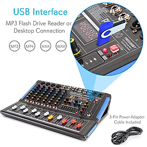 PYLE 8-Channel Bluetooth Studio Audio Mixer - DJ Sound Controller Interface w/ USB Drive for PC Recording Input, XLR Microphone Jack, 48V Power, RCA Input/Output for Professional & Beginners