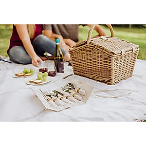 PICNIC TIME Piccadilly Picnic Basket - Romantic Picnic Basket for 2 with Picnic Set, (Natural Canvas)