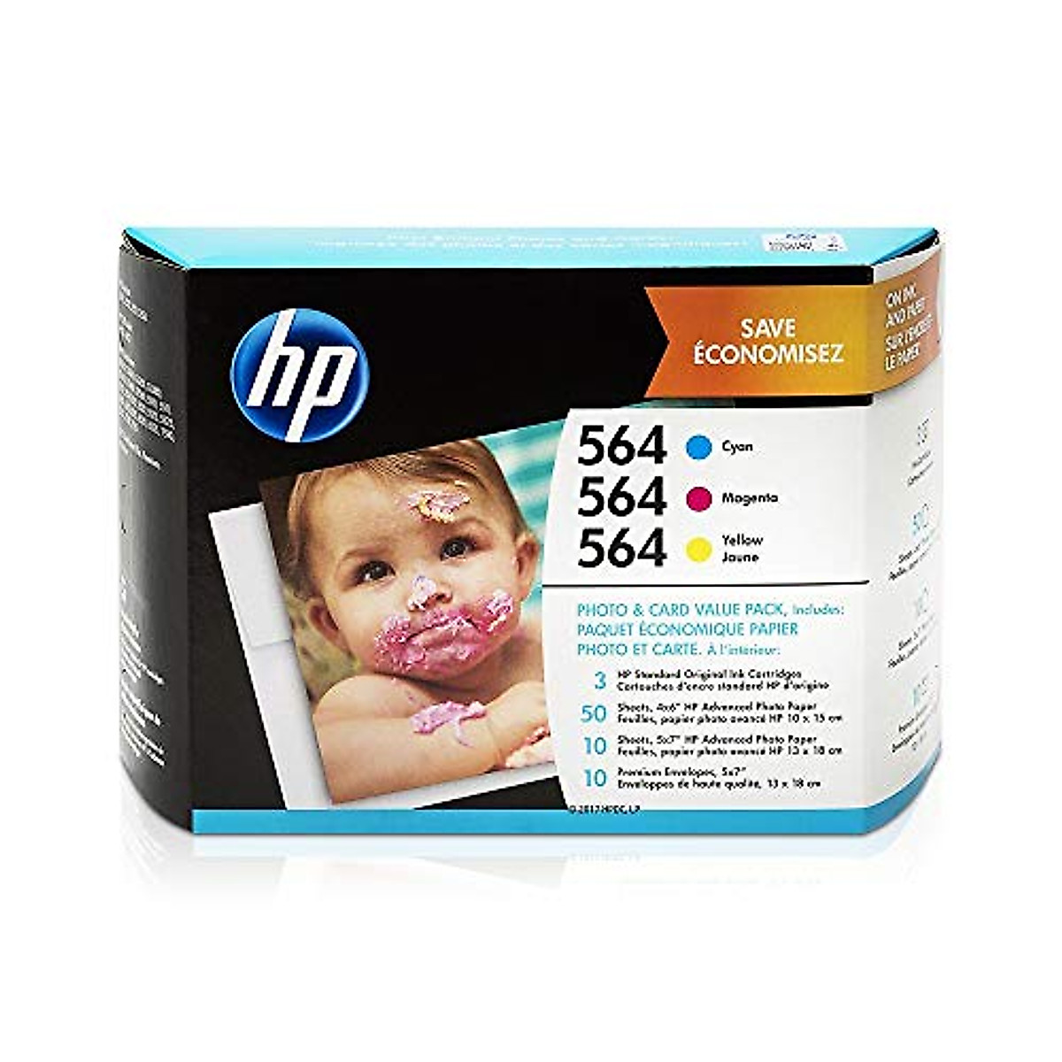 HP 564 | 3 Ink Cartridges with Assorted Photo Paper | Cyan, Magenta, Yellow | Works with HP DeskJet 3500 Series, HP OfficeJet 4600 5500 C6300 6500 7500 Series, B8550, D7560, C510, B209, B210, C309, C310, C410, C510 | CB318WN, CB319WN, CB320WN