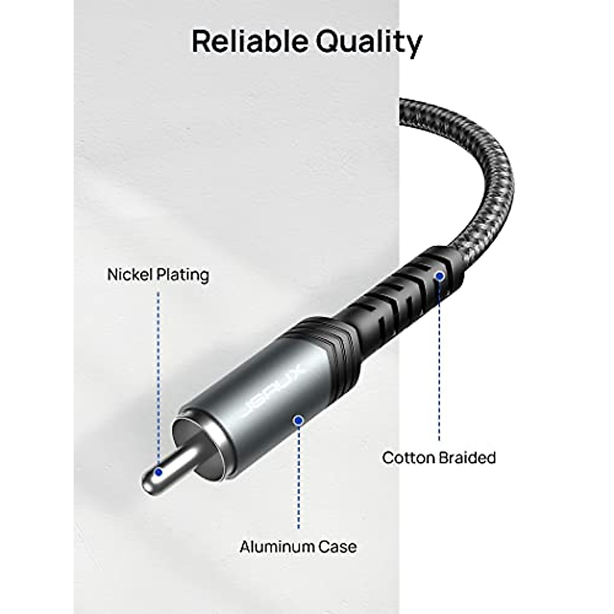 JSAUX RCA Cable（10ft/3M, RCA Audio Cable Shielded Stereo 2RCA to 2RCA Male Y Braided Cord Compatible for Home Theater, HDTV, Amplifiers, Hi-Fi Systems, Car Audio[Grey]