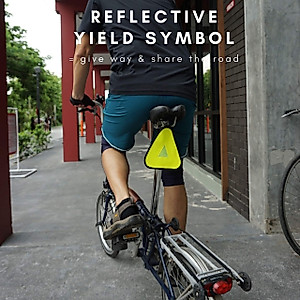 Vincita Reflective Yield Symbol with Hook & Loop Strap - High Visibility for Safety at Night - Safety Reflector for Bike Rack, Stroller, Backpack, Car Rack - Reflective Accessories (Green/Orange)