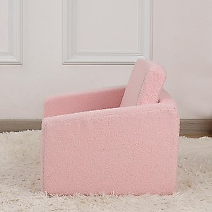 Flip Out Foam Kid Sofa Chair,2 in 1 Convertible Sofa to Lounger for Childrens up to 3 Years,Sherpa Flip Open Toddler Sofa Couch for Kid Play， for Baby Gifts (22.04" W) (Pink)