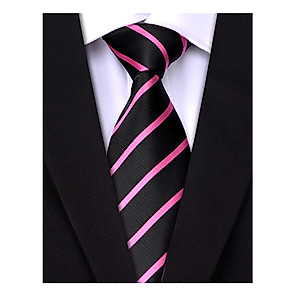 LUISDAN Stripe Tie Jacquard Woven Microfiber Formal Men's Neckties - Various Styles (Black&pink)