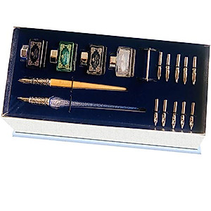 DAVELIOU 19-Piece Wizard Calligraphy Set for Beginners and Professionals, Creates Clean and Smooth Lines, Calligraphy Kit Includes Pens, Inks, Nibs, and Case (Blue & Silver)