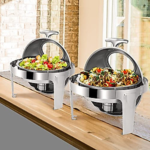 BriSunshine 6L Chafing Dish Buffet Set, Stainless Steel Chafing Dishes with Roll Top Lid, Buffet Servers and Warmers for Parties Catering Event