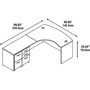 Bush Business Furniture Series C 60W Bowfront LH L-Desk, 2-Drawer Mobile Pedestal and 3-Drawer Mobile Pedestal