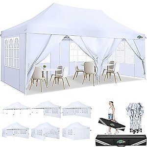 COBIZI 10x20ft Pop Up Canopy Tent with 6 Removable Sidewalls, Easy Up Commercial Canopy, Waterproof and UV50+ Gazebo with Portable Bag, Adjustable Leg Heights,Party Tents for Parties