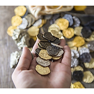 Beverly Oaks Metal Pirate Coins - Gold and Silver Spanish Doubloon Replicas - Fantasy Metal Coin Pirate Treasure (200-Coins)