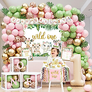 YSHMFEUX Wild One Birthday Decorations Party Supplies for Girl, 1st Birthday Girl Decorations, Jungle Animal 1st Birthday Party Supplies, First Birthday Decorations for Girls