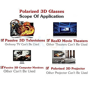 Passive 3D Glasses Polarized Lenses for Passive 3D TVs RealD Cinema Projectors Sony Sharp Samsung LG Philips, Note: Not Compatible with 3D Active Shutter TV Models - 4 Pairs