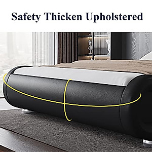 Allewie King Size Upholstered Platform Bed Frame with Ergonomic & Adjustable Headboard, Low Profile Sleigh Design for Elegant Bedroom - No Box Spring Needed, Easy Assembly, Black