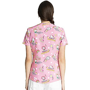 Tooniforms Women Scrubs Top V-Neck Print TF770, XL, Hello Kitty Sunshine
