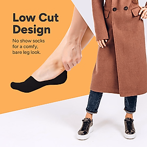 Eedor Women's No Show Socks, Comfy and Breathable Non-Slip, Low Cut Invisible Liner Socks for Casual and Formal Wear, Durable, Soft, Stretchable Fabric - 3 Pairs, Large, Size 8-10 - Black