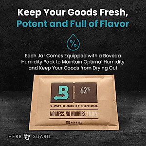 Herb Guard Container - [3 Pack] Half Oz Container Smell Proof Jar & Humidity Pack (250 ml) Airtight UV Protection Keeps Herbs Fresh for Months