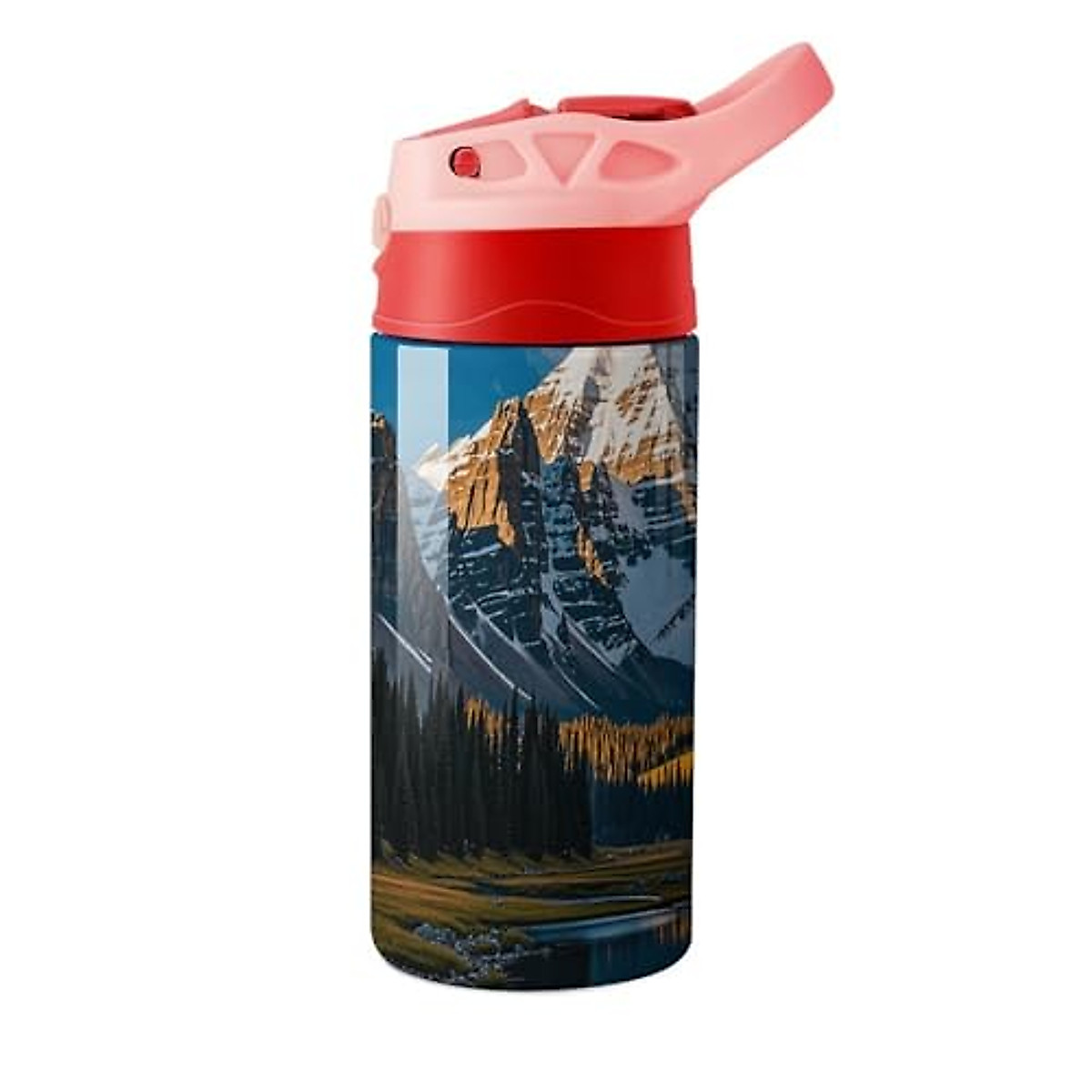 Stainless Steel Water Bottles Rocky Mountain Range Travel Water Cups with Handle And Silicone Straw Drinking Cup with Leak Proof Lid Thermo Travel Mug for Women Men