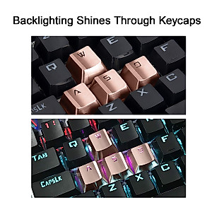 Fitlink FPS & MOBA Gaming Keycaps, Stainless Steel Metal Keycaps with Key Puller for Mechanical Keyboard Cherry Mx Switch 9 (WASD,Rose Gold)