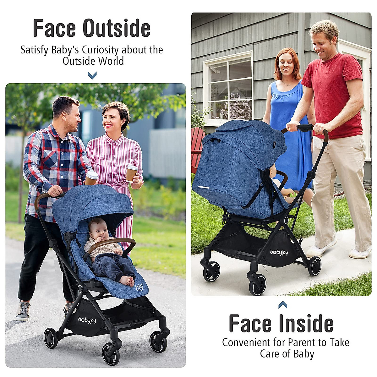 BABY JOY Baby Stroller, Foldable High Landscape Infant Carriage Newborn Pushchair with Reversible Seat, Adjustable Backrest & Canopy, 5-Point Safety Harness, Suspension Wheels & Storage Basket (Blue)