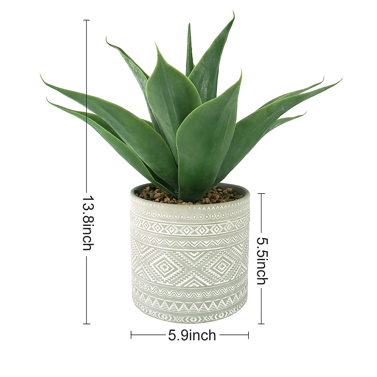 Hisow Artificial Potted Plants, 13.8" Artificial Succulent Fake Aloe, Large Faux Aloe Plant in Pot for Home Office Room Bathroom Garden Decor (White)