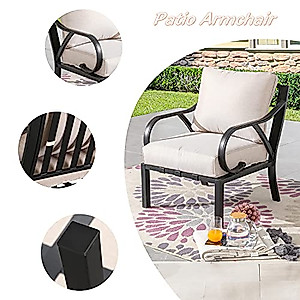 LOKATSE HOME 2 Piece Patio Dining Chairs Modern Wrought Iron Armchairs Outdoor Bistro Club Set Cushioned Furniture for Lawn Garden Balcony Poolside, Beige