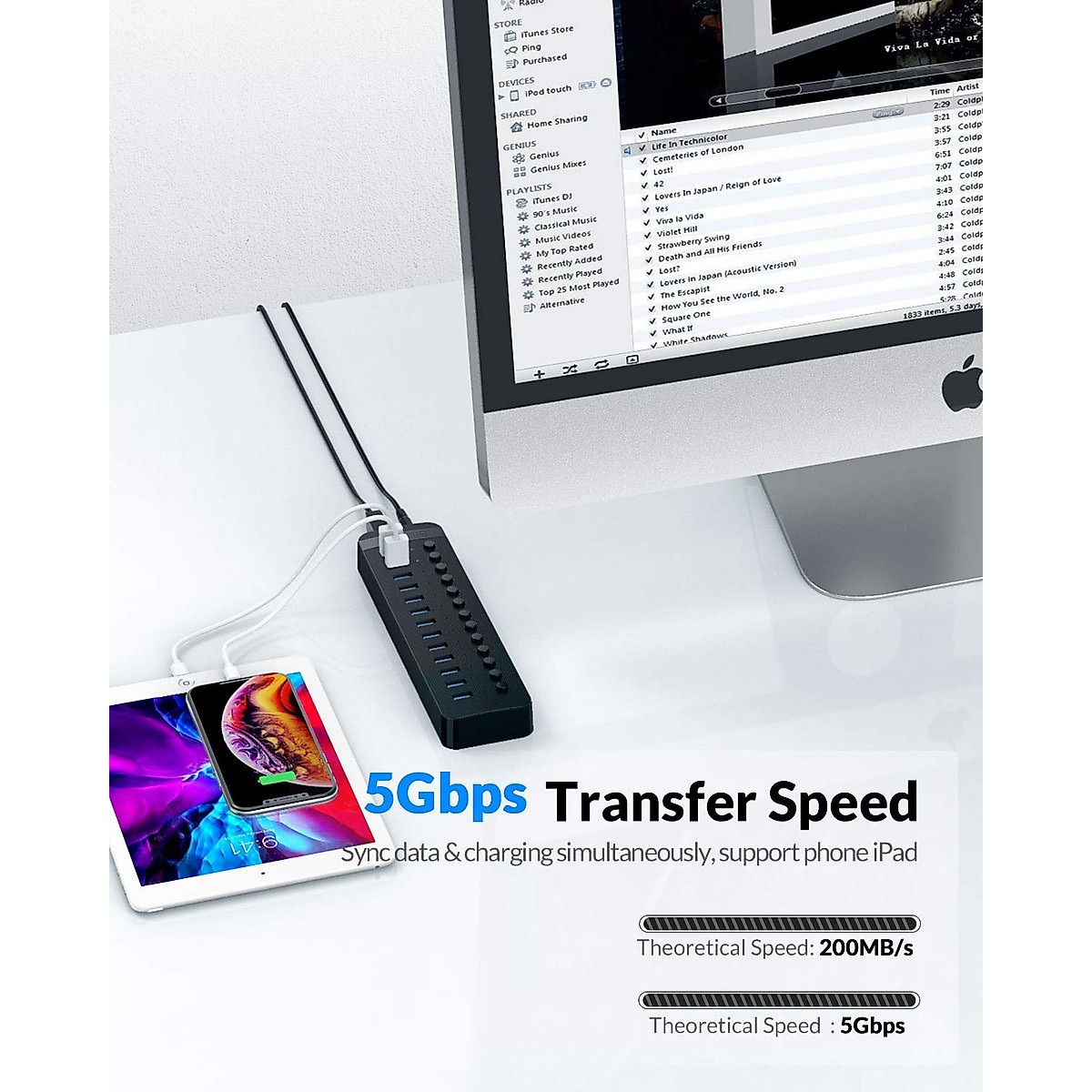 ORICO Powered USB Hub, 13 Ports 60W USB 3.0 Data Hub with BC1.2 Charging, Individual On/Off Switches and 12V/4A Power Adapter for Desktop Computer, PC, iMac, Mobile HDD, Flash Drive