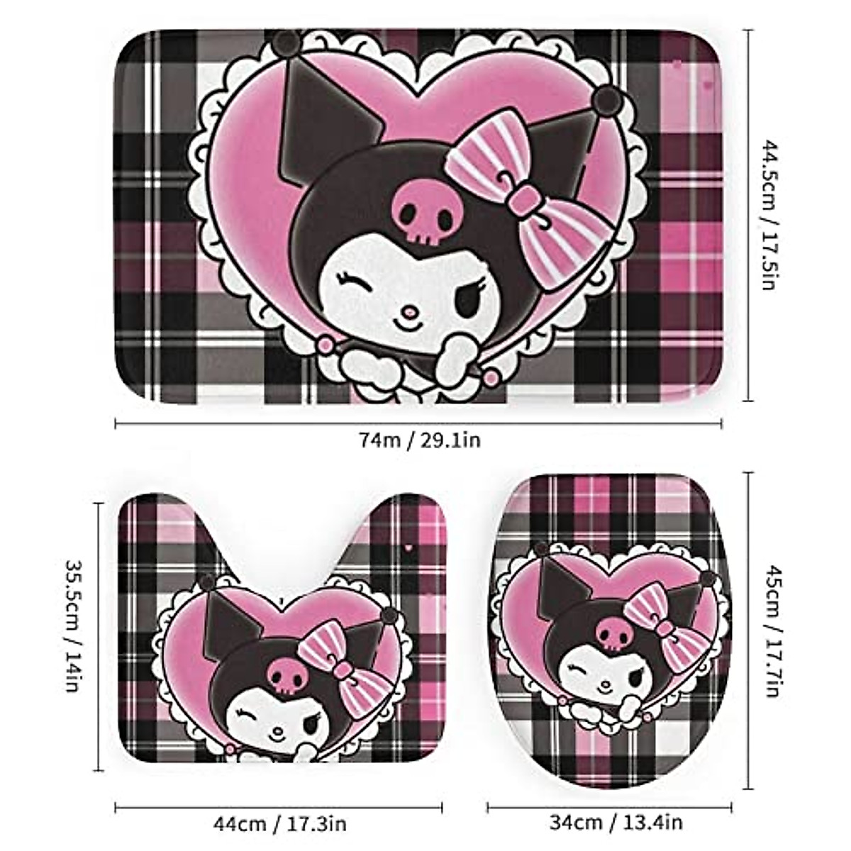 fmsnupz 4PCS Anime Shower Curtain Set, Cute Bathroom Decor with Non-Slip Rugs, Toilet Lid Cover and Bath Mat, Waterproof Fabric Shower Curtains with 12 Hooks, 70.8"x70.8"