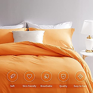 Ventidora 3 Pieces Duvet Cover Set Soft Brushed Microfiber Cover Set 1 Comforter Cover 2 Pillow Shams with Button Closure and Concealed Ties. (Queen-90x90inches, Tangelo)