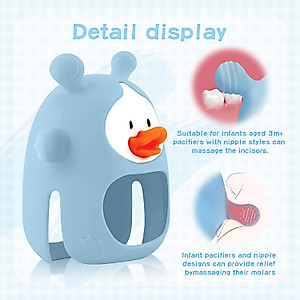 Baby Teething Toys, Duck Baby Teether Toy for Babies 3+ Months, Baby Chew Toys for Sucking Needs, Never Drop Silicone Baby Mitten Teether for Soothing Teething Pain Relief Green