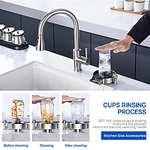 2024 NEW Metal Faucet Glass Rinser for Kitchen Sink - Upgraded Hot and Cold Switching 360° Rotating Cup Washer, Faucet Bottle Cleaner Washer for Sink Attachment, Bar Cup Rinser (Brushed Nickel)