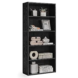 VASAGLE Bookshelf, 5-Tier Open Bookcase with Adjustable Storage Shelves, Floor Standing Unit, Black ULBC165T56