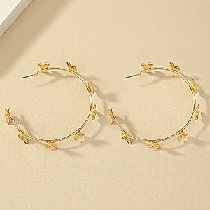 JENSVOIR Gold Hoop Earrings for Women - Large Gold Plated Butterfly Earrings Trendy, Big Hypoallergenic Gold Hoop Earrings for Everyday (Butterfly-1)