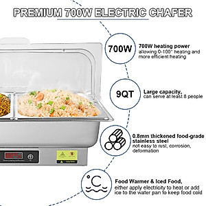 THXSUN Electric Chafing Dish, 2 x 4.5QT Half Size Electric Chafing Dish Buffet Set with Digital Adjustable Temp 0°C~100°C, 700WBuffet Servers and Warmers with Roll Top & Temp Display for Catering