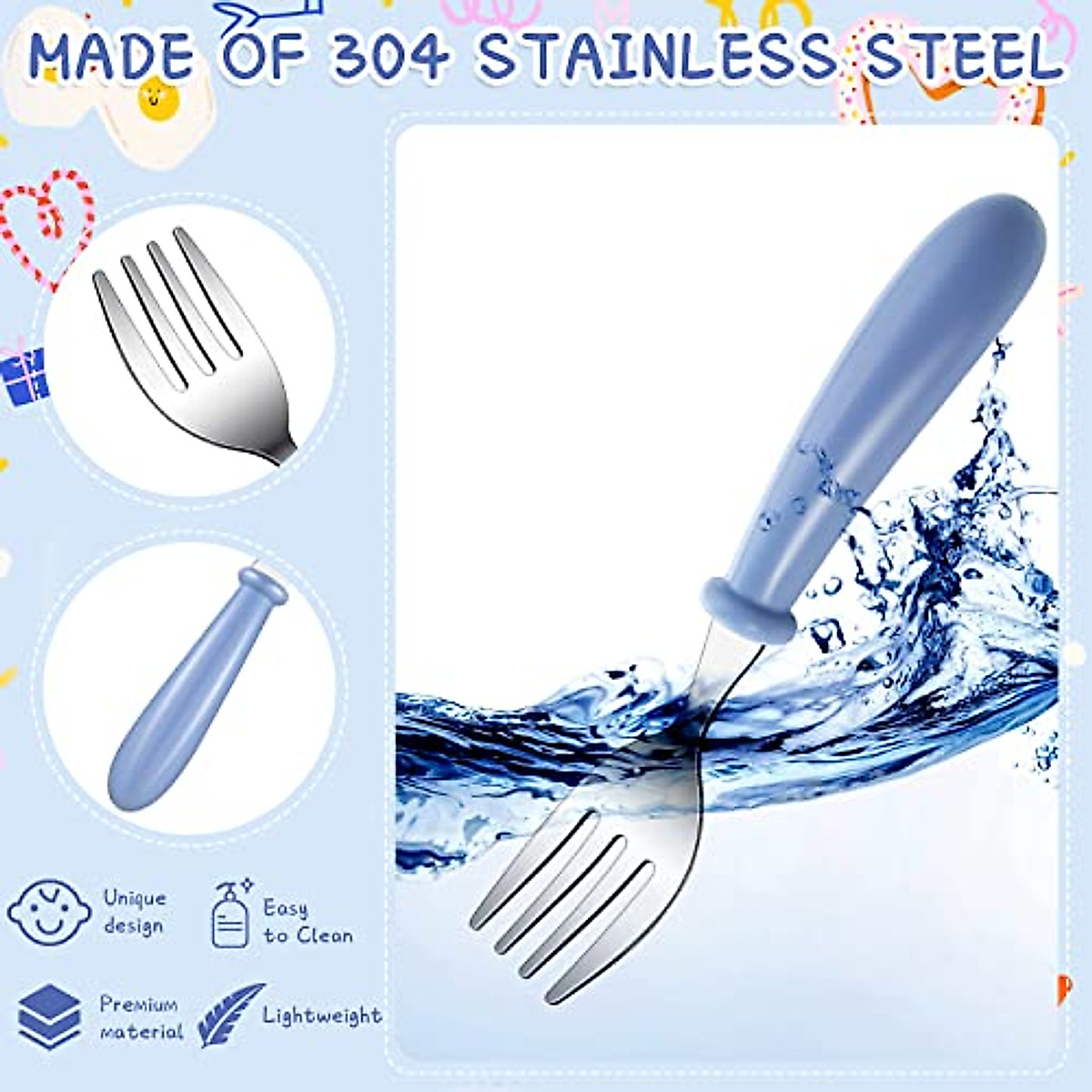 9 Pieces Stainless Steel Toddler Forks, Baby Forks, Kids Forks, for Self Feeding Metal Forks Boys Girls Small Training Forks for Children Cutlery Forks with Round Handle Safe Flatware