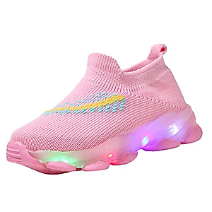 IWIHMIV Led Luminous Running Shoes Sports Shoes Breathable Lightweight Casual Shoes Athletic Shoes for Girls Boys（Pink,2 Years