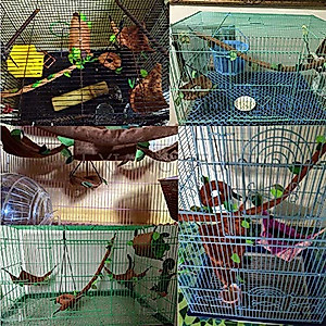 5pcs Hamster Hammock Small Animals Hanging Warm Bed House Cage Nest Accessories Forest Pattern Cage Toy Leaf Hanging Tunnel and Swing for Sugar Glider Squirrel Hamster Playing Sleeping