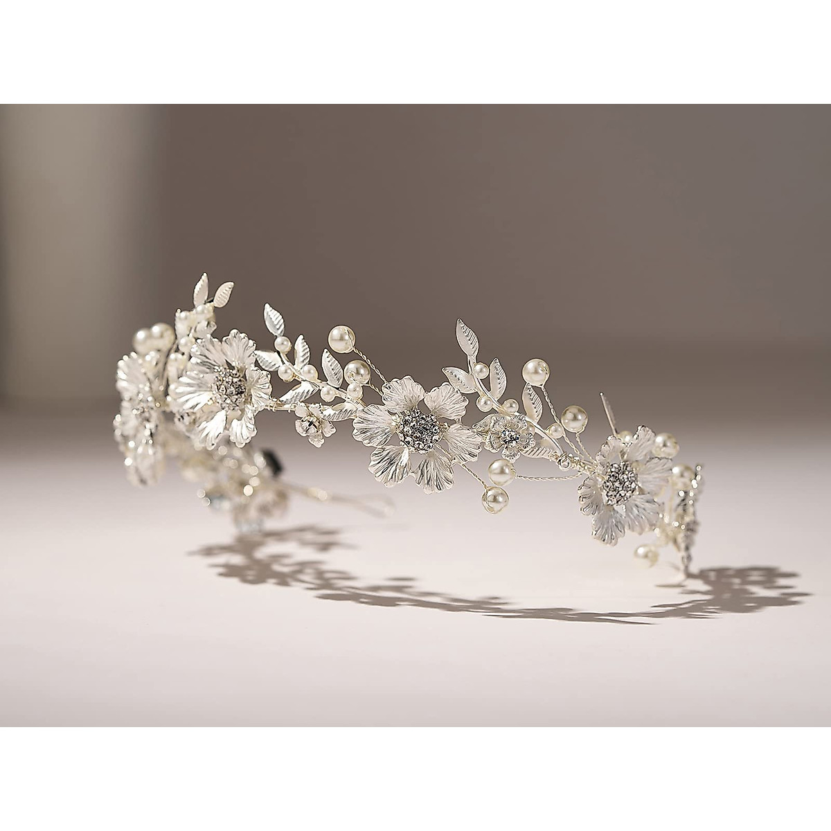 SWEETV Bridal Headband Silver Tiara for Bride Headpieces for Wedding Hair Accessories for Brides Prom Photography