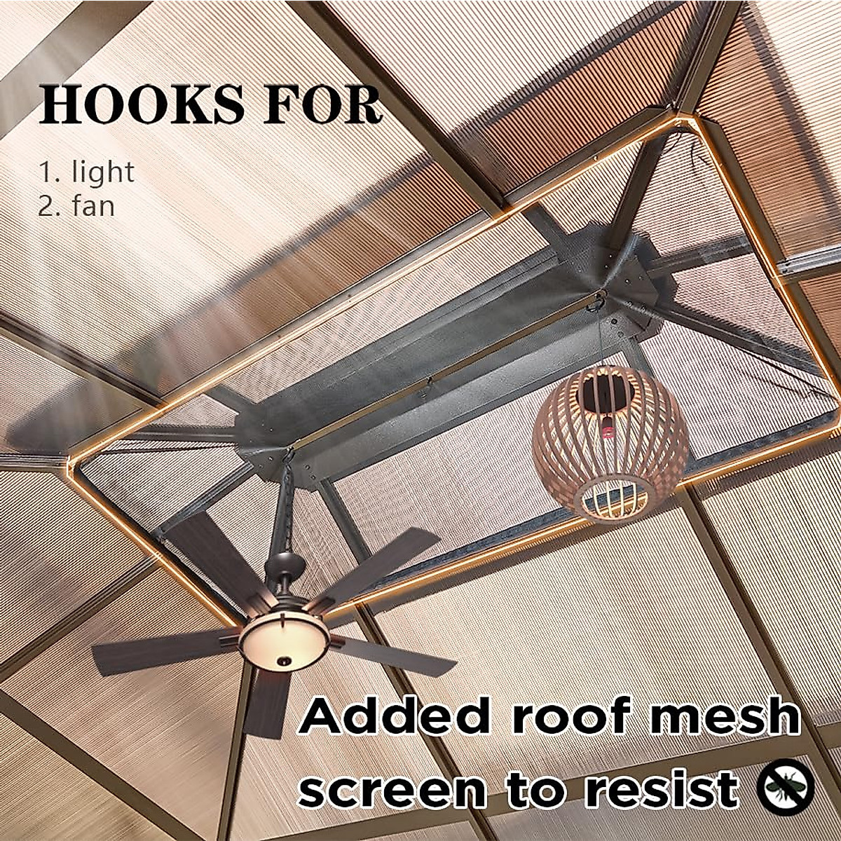 YOLENY 10'x13' Hardtop Gazebo, Outdoor Polycarbonate Double Roof Canopy, Aluminum Frame Permanent Pavilion with Curtains and Netting, Sunshade for Garden, Patio, Lawns