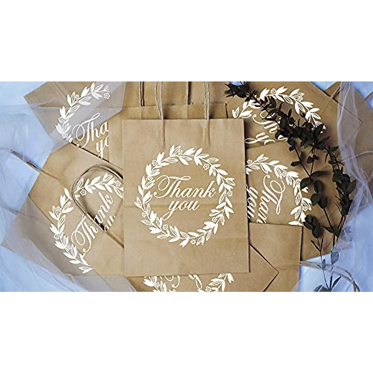 KALEFO 60Pcs Thank You Gift Bags Bulk Wedding Favors with Handle Brown Kfaft Paper Bags for Birthday Graduation Party Supplies Baby Shower Retail Shopping 7 x 4 x 9in
