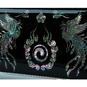 Mother of Pearl Phoenix Yin Yang Design Black Engraved Metal Stainless Steel Cigarette Holder Case Storage Box