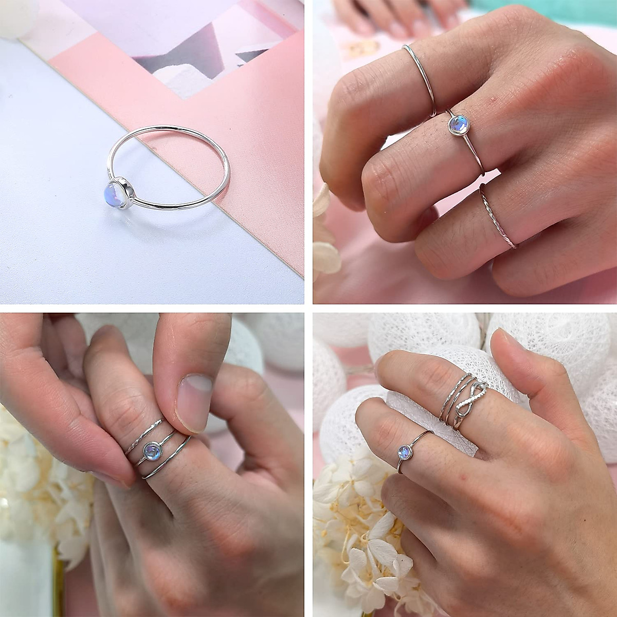 VALDEAS Silver Stackable Rings for Women 3Pcs 925 Sterling Silver Rings Thin Simple Knuckle Rings Minimalist Pinky Middle Pointer Finger Rings Comfort Fit 9