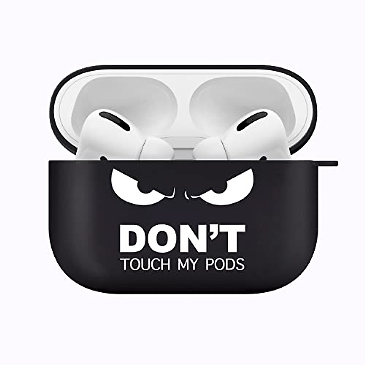 Compatible with AirPods 3 Case ‘Don't Touch My Pods’ Black Cool Cover with Keychain Big Eyes Angry Face Cute Cartoon Shockproof Airpod Cases Accessories Smooth Soft Protective Skin (for airpods 3rd)