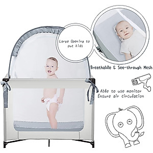 L RUNNZER Pack N Play Tent to Keep Baby in, Crib Net for Pack and Plays, Mini Cribs & Play Yards to Stop Baby from Climbing Out, Pop Up Design & Breathable Mesh Crib Canopy