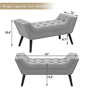 Andeworld Tufted Bed Bench Fabric Ottoman Footstools for Bed Room -Gray