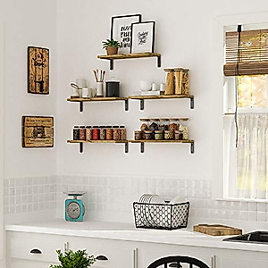 Wallniture Palma Floating Shelves for Wall, Rustic Wood Wall Shelves for Bedroom Storage, Natural Burned Small Bookshelf Set of 5