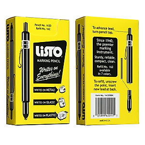 Listo 1620 - Box of 12 - BLACK COLOR - China Markers/Grease Pencils/China Marking/Pencils/Wax Pencils - Made in USA