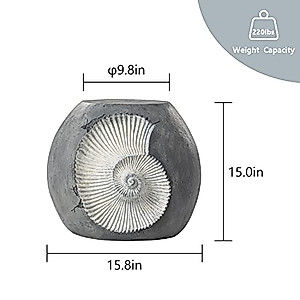 COSIEST Nautilus Sculpture End Table, 15.8x15 inch Concrete Finish Accent Table, Round Side Table for Garden Yard Patio, Light Gray