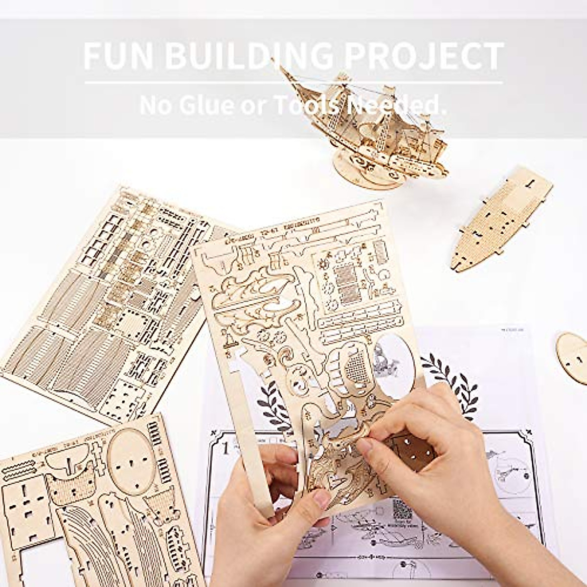 Rolife 3D Wooden Puzzles Model Kit for Adults to Build, Wooden Model Ship Series Sailing Ship Building Model Kit, DIY Crafts Hobbies/Collections/Decorations/Gifts for Friends and Family (Sailing Ship)